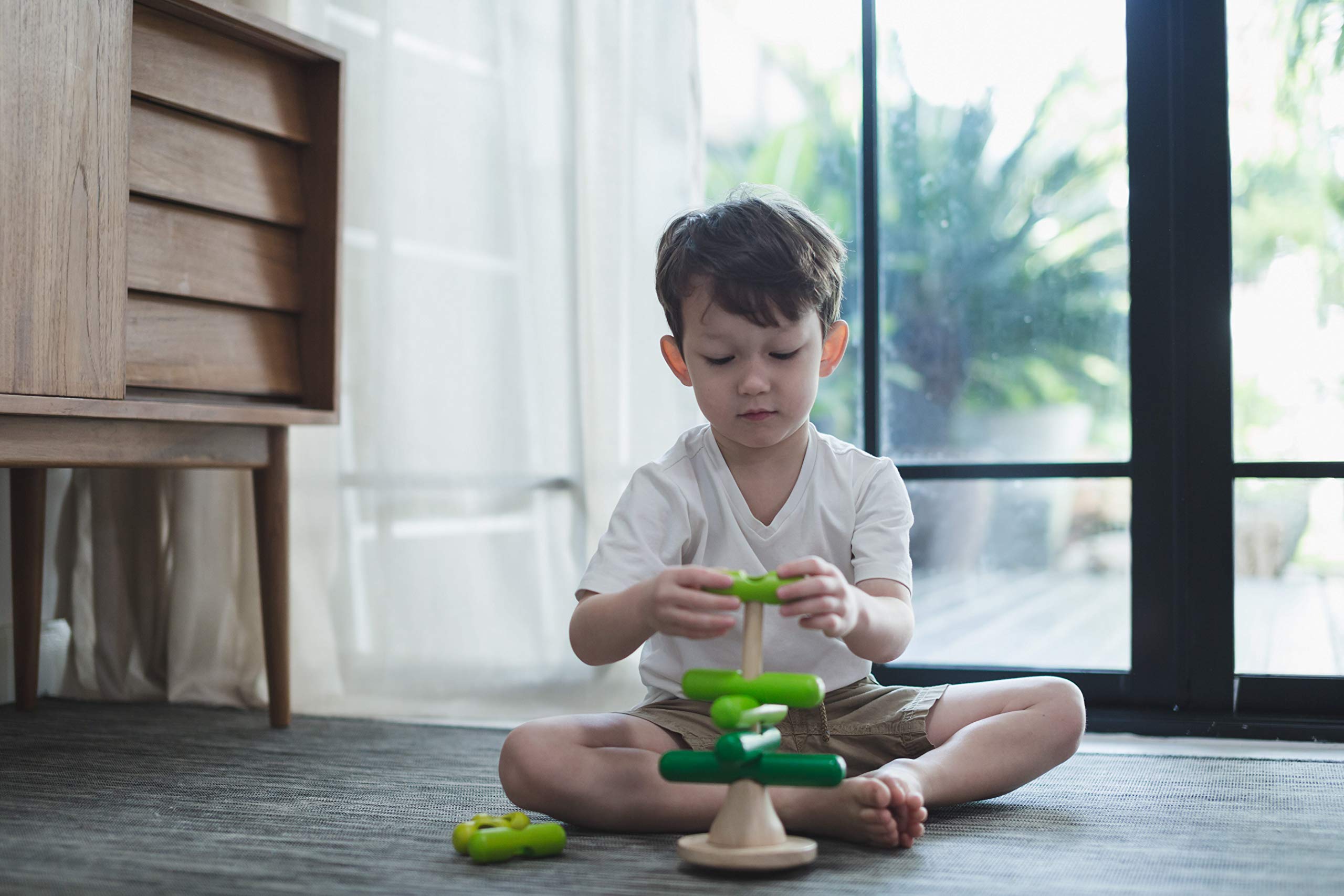 PlanToys Stacking Toys Tree Set - Chemical-Free Toddler Toys Featuring 9 Wooden Pieces