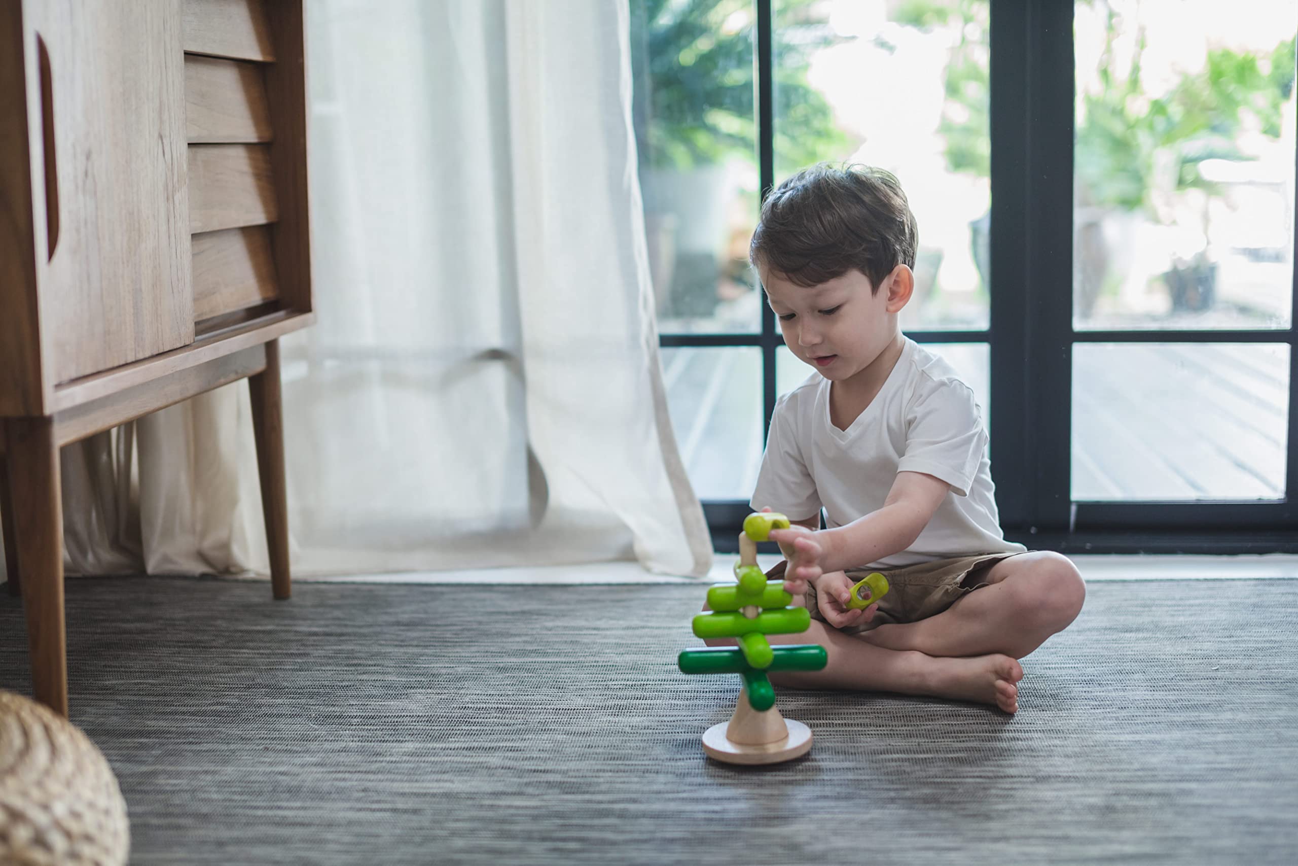 PlanToys Stacking Toys Tree Set - Chemical-Free Toddler Toys Featuring 9 Wooden Pieces