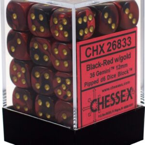 Chessex Gemini Opaque 12mm d6 Black-red with gold Dice Block