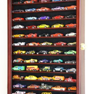 Hot Wheels Matchbox 1/64 Scale Diecast Model Display Case Cabinet Wall Rack w/98% UV Door -Cherry