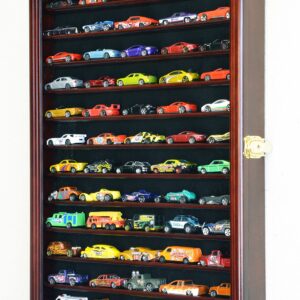 Hot Wheels Matchbox 1/64 Scale Diecast Model Display Case Cabinet Wall Rack w/98% UV Door -Cherry