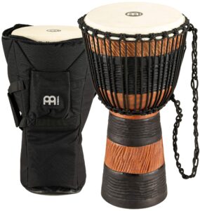 meinl percussion style djembe hand drum circle instrument with bag, carved mahogany — not made in china — african mali weave rope tuning, 2-year warranty (adj3-m