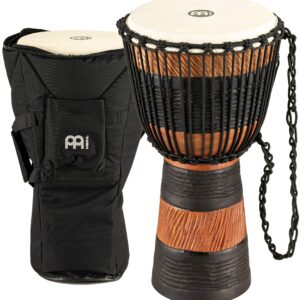 Meinl Percussion Style Djembe Hand Drum Circle Instrument with Bag, Carved Mahogany — NOT Made in China — African Mali Weave Rope Tuning, 2-Year Warranty (ADJ3-M