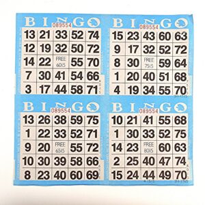 4 on blue bingo paper cards - 750 sheets - 3000 cards