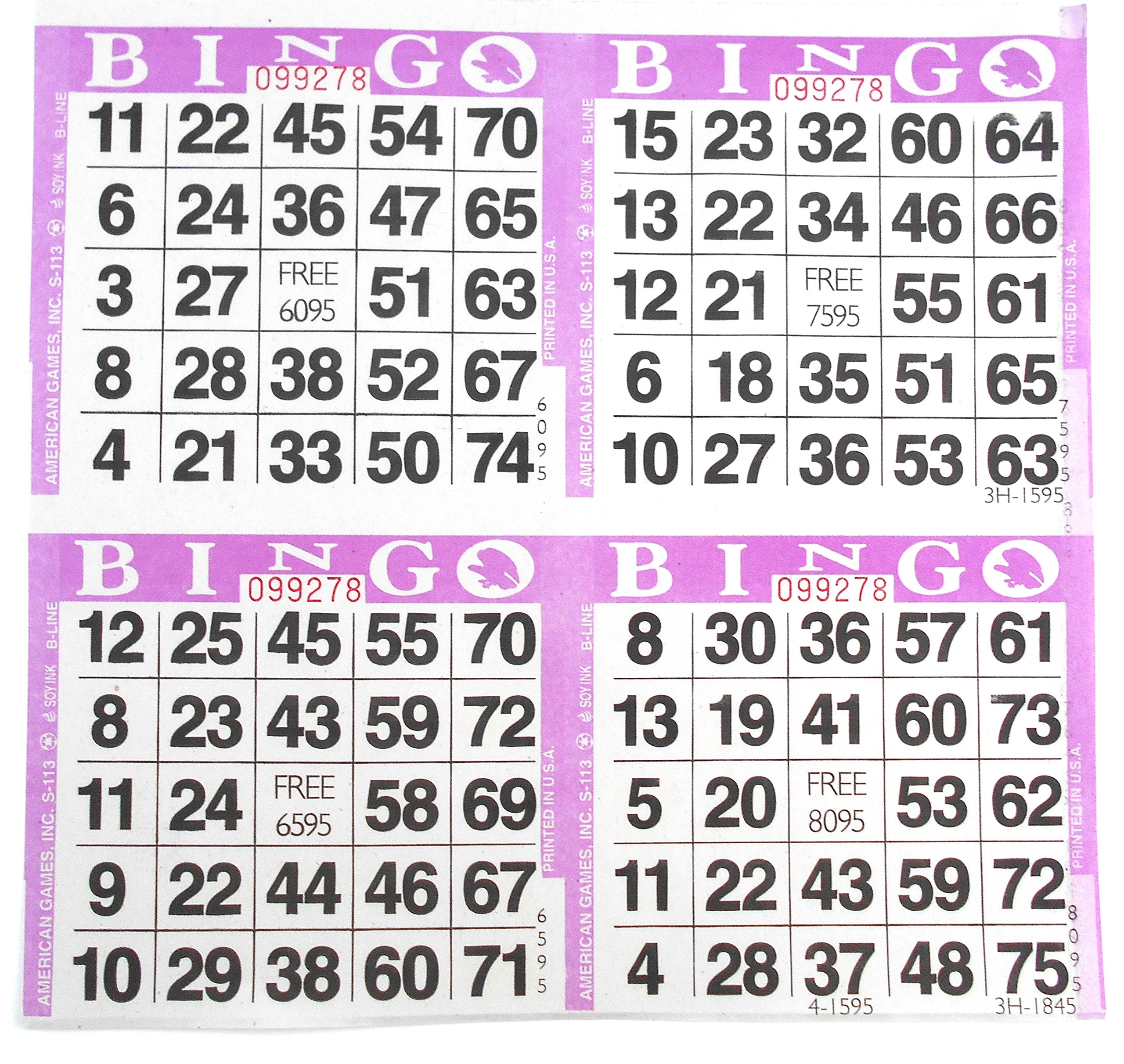 4 on Purple Bingo Paper Cards - 750 sheets - 3000 cards