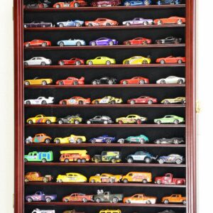 Hot Wheels Matchbox 1/64 Scale Diecast Model Display Case Cabinet Wall Rack w/98% UV Door -Cherry