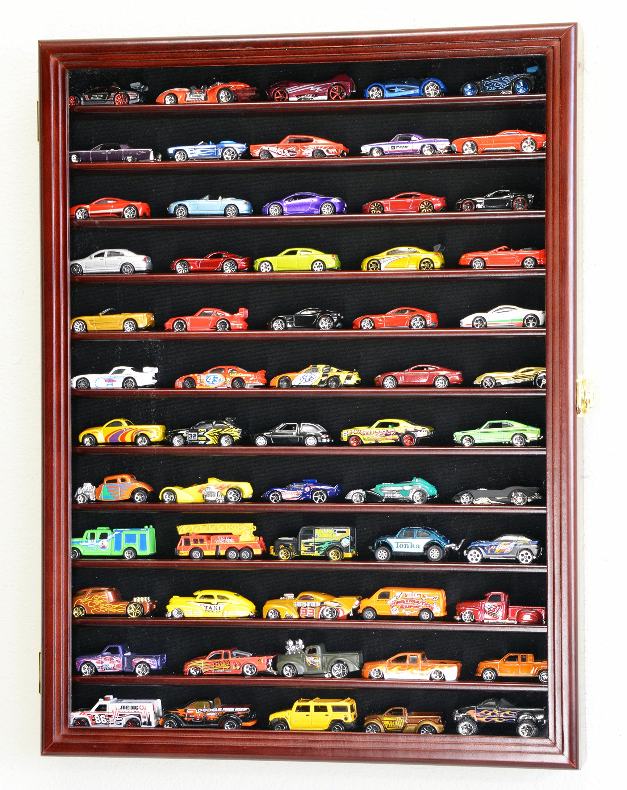 Hot Wheels Matchbox 1/64 Scale Diecast Model Display Case Cabinet Wall Rack w/98% UV Door -Cherry