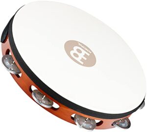 meinl percussion traditional goatskin headed wood tambourine with aluminum jingles, single row — not made in china — for all musicians, 2-year warranty (tah1a-ab)