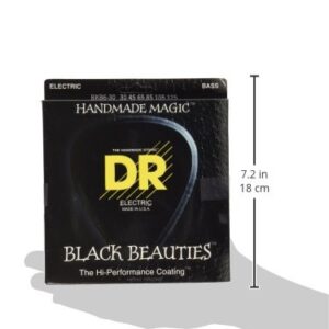 DR Strings Beauties-Black Coated Steel 6 Bass Guitar Strings, 30-125 Gauge, Round Core (BKB6-30)