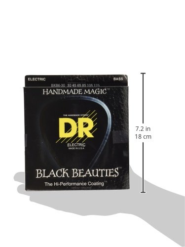 DR Strings Beauties-Black Coated Steel 6 Bass Guitar Strings, 30-125 Gauge, Round Core (BKB6-30)