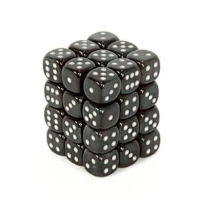 chessex dice d6 sets: borealis smoke with silver - 12mm six sided die (36) block of dice