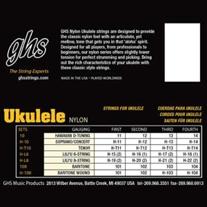 GHS Strings H-T10 Tenor Ukulele Strings, Black Nylon/Aluminum