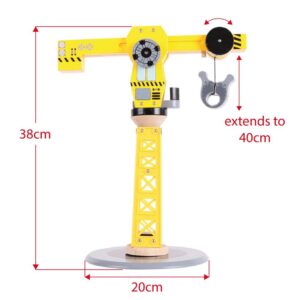 Bigjigs Rail Big Yellow Wooden Crane Construction Play Set with Vehicles & Accessories