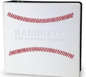 white stitched baseball card collectors 3-ringed album with 3" d-rings