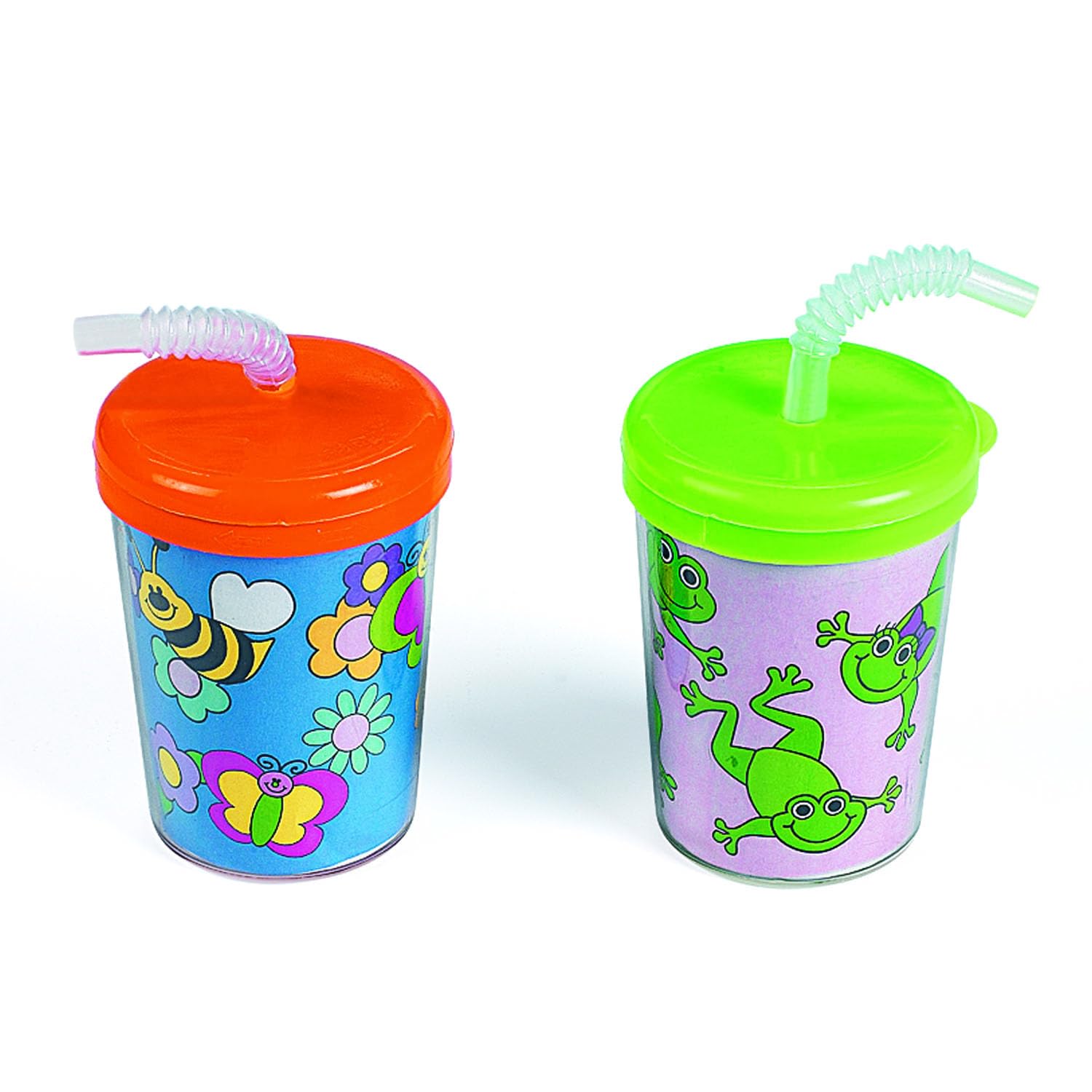 Fun Express Plastic Cups with Lids and Straws- Set of 12, BPA-Free, 8 Oz