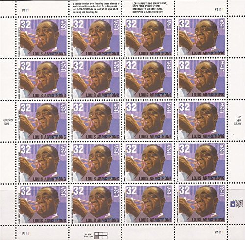 Louis B. Armstrong Sheet of Twenty 32 Cents Stamps Scott 2982