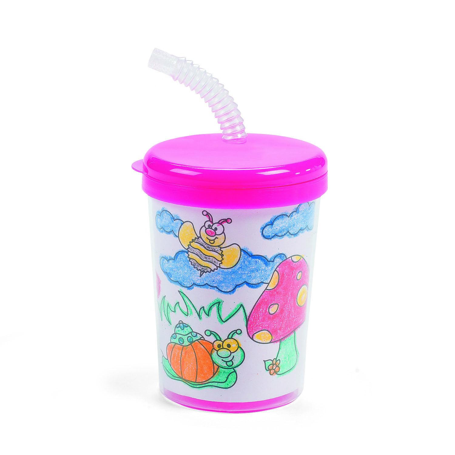 Fun Express Plastic Cups with Lids and Straws- Set of 12, BPA-Free, 8 Oz