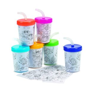 fun express plastic cups with lids and straws- set of 12, bpa-free, 8 oz