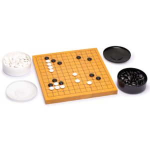 yellow mountain imports shin kaya beginner's reversible 13x13 / 9x9 go game set board (0.8-inch) with double convex melamine stones - classic strategy board game (baduk/weiqi)