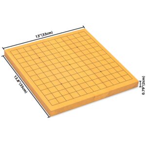 Yellow Mountain Imports Shin Kaya Beginner's Reversible 13x13 / 9x9 Go Game Set Board (0.8-inch) with Double Convex Melamine Stones - Classic Strategy Board Game (Baduk/Weiqi)