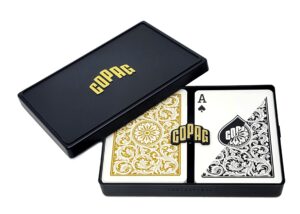 copag 1546 design 100% plastic playing cards, poker size (standard) black/gold (regular index, 1 set)