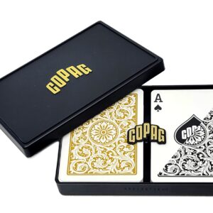 Copag 1546 Design 100% Plastic Playing Cards, Poker Size (Standard) Black/Gold (Regular Index, 1 Set)