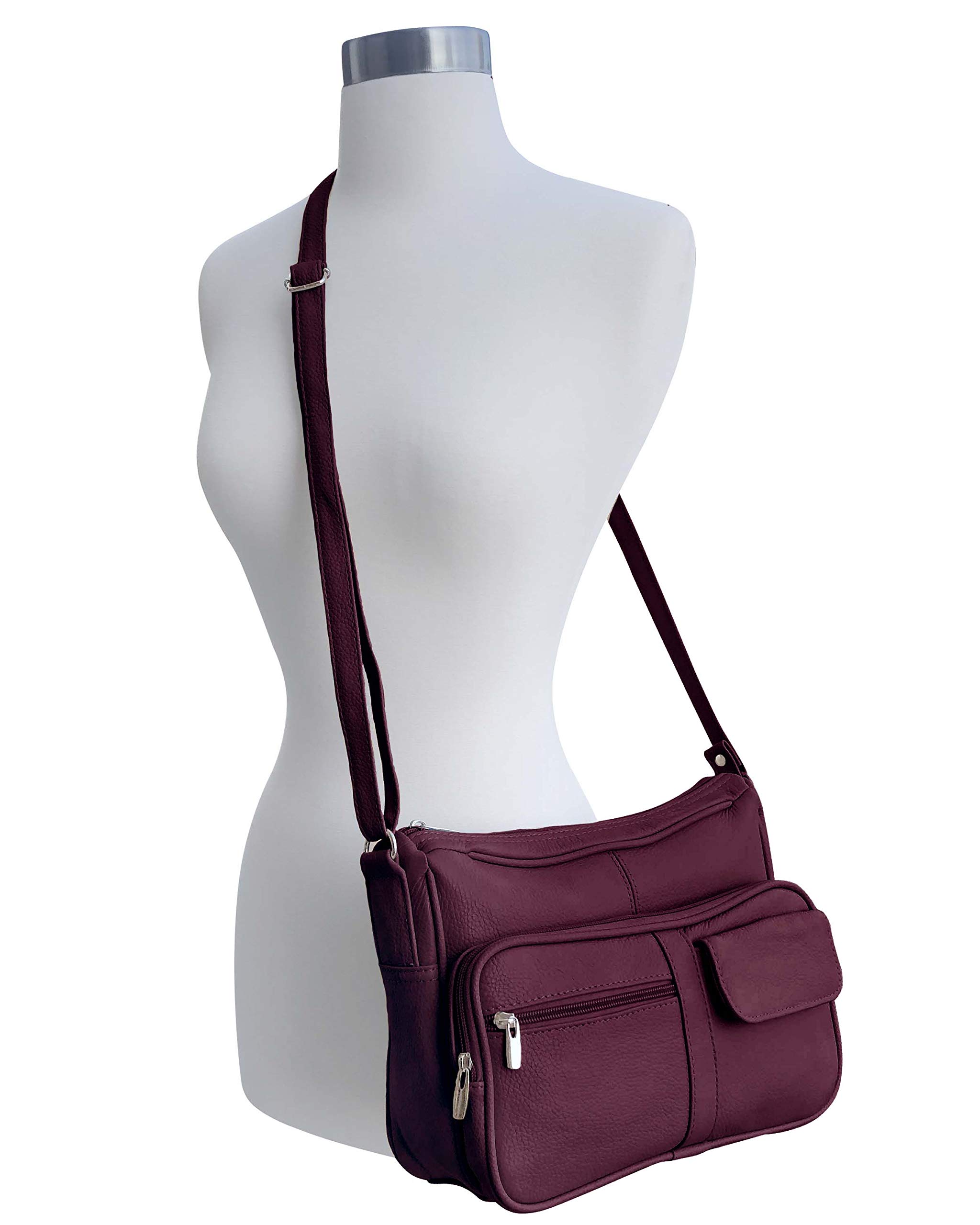 Roma Leathers Women's Wine Red Leather Crossbody Shoulder Bag