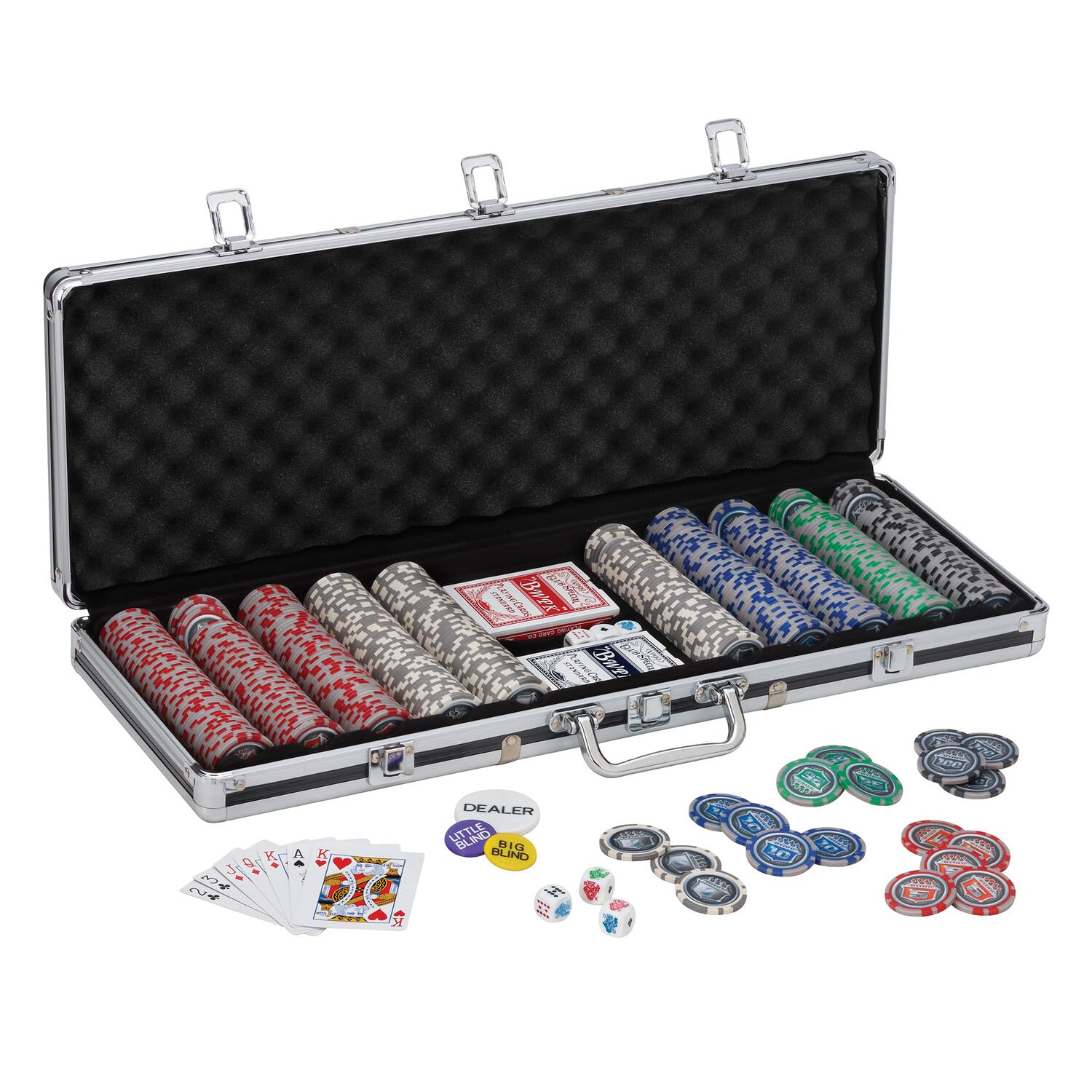 Fat Cat Bling 13.5 Gram Texas Hold 'em Clay Poker Chip Set with Aluminum Case, 500 Striped Dice Chips