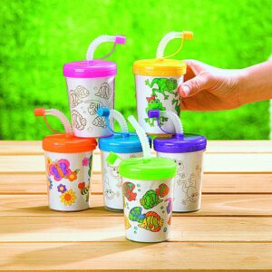 Fun Express Plastic Cups with Lids and Straws- Set of 12, BPA-Free, 8 Oz