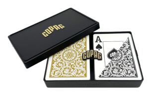 copag 1546 design 100% plastic playing cards, poker size (standard) black/gold (jumbo index, 1 set)