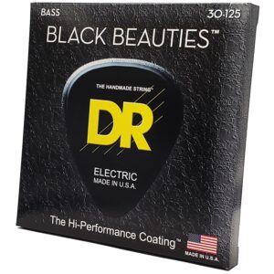 dr strings beauties-black coated steel 6 bass guitar strings, 30-125 gauge, round core (bkb6-30)