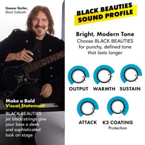 DR Strings Beauties-Black Coated Steel 6 Bass Guitar Strings, 30-125 Gauge, Round Core (BKB6-30)