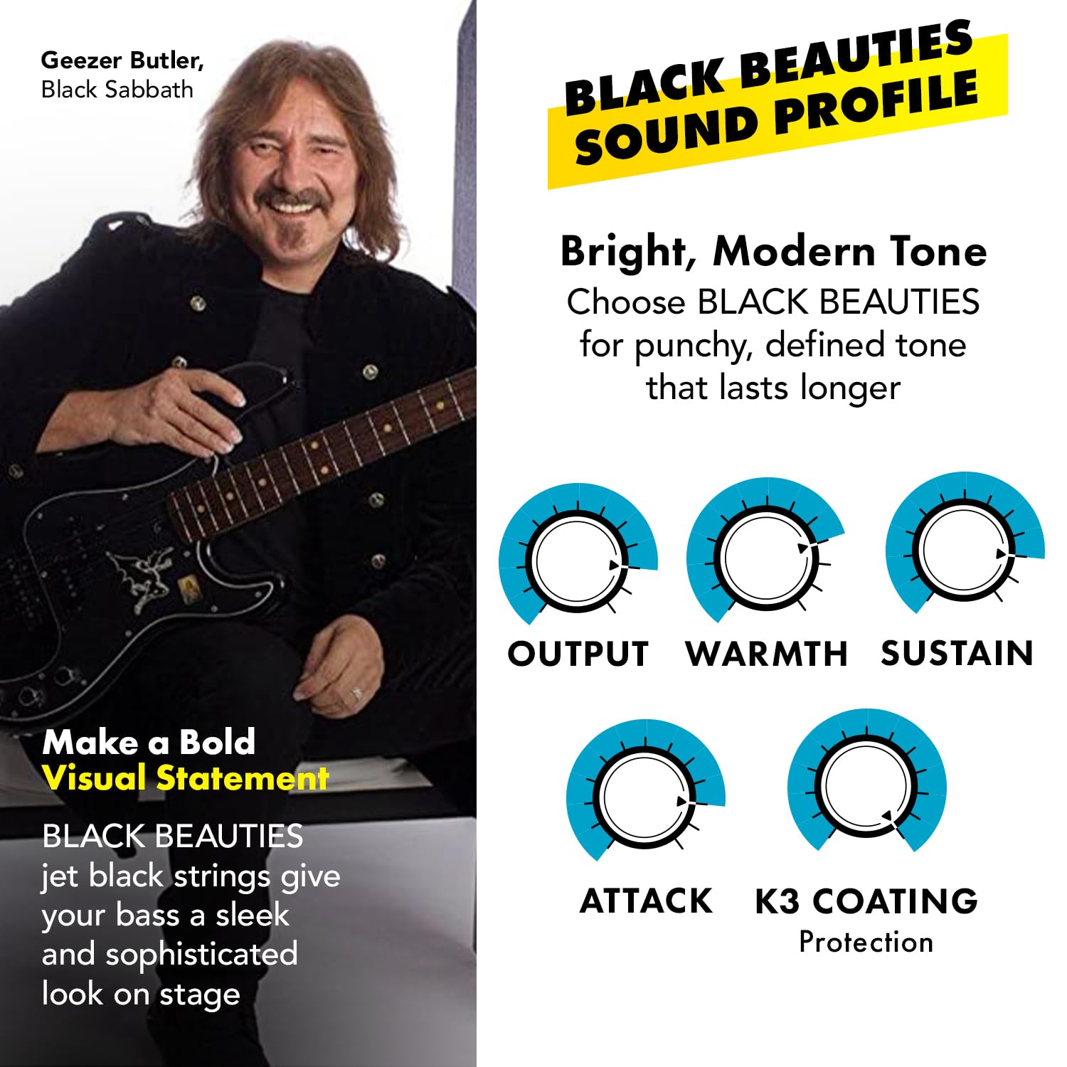 DR Strings Beauties-Black Coated Steel 6 Bass Guitar Strings, 30-125 Gauge, Round Core (BKB6-30)