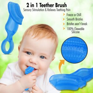 Brilliant Oral Care Baby’s First Toothbrush, Smooth Silicone Bristles Gently Clean Tender Teeth and Gums, for Ages 4+ Months, Blue, 1 Pack