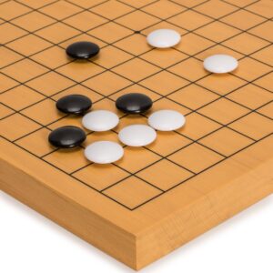 Yellow Mountain Imports Shin Kaya Beginner's Reversible 13x13 / 9x9 Go Game Set Board (0.8-inch) with Double Convex Melamine Stones - Classic Strategy Board Game (Baduk/Weiqi)