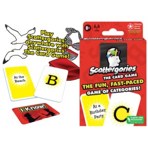 scattergories the card game, fast-paced play at once card game of categories, for 2 or more players, ages 8+