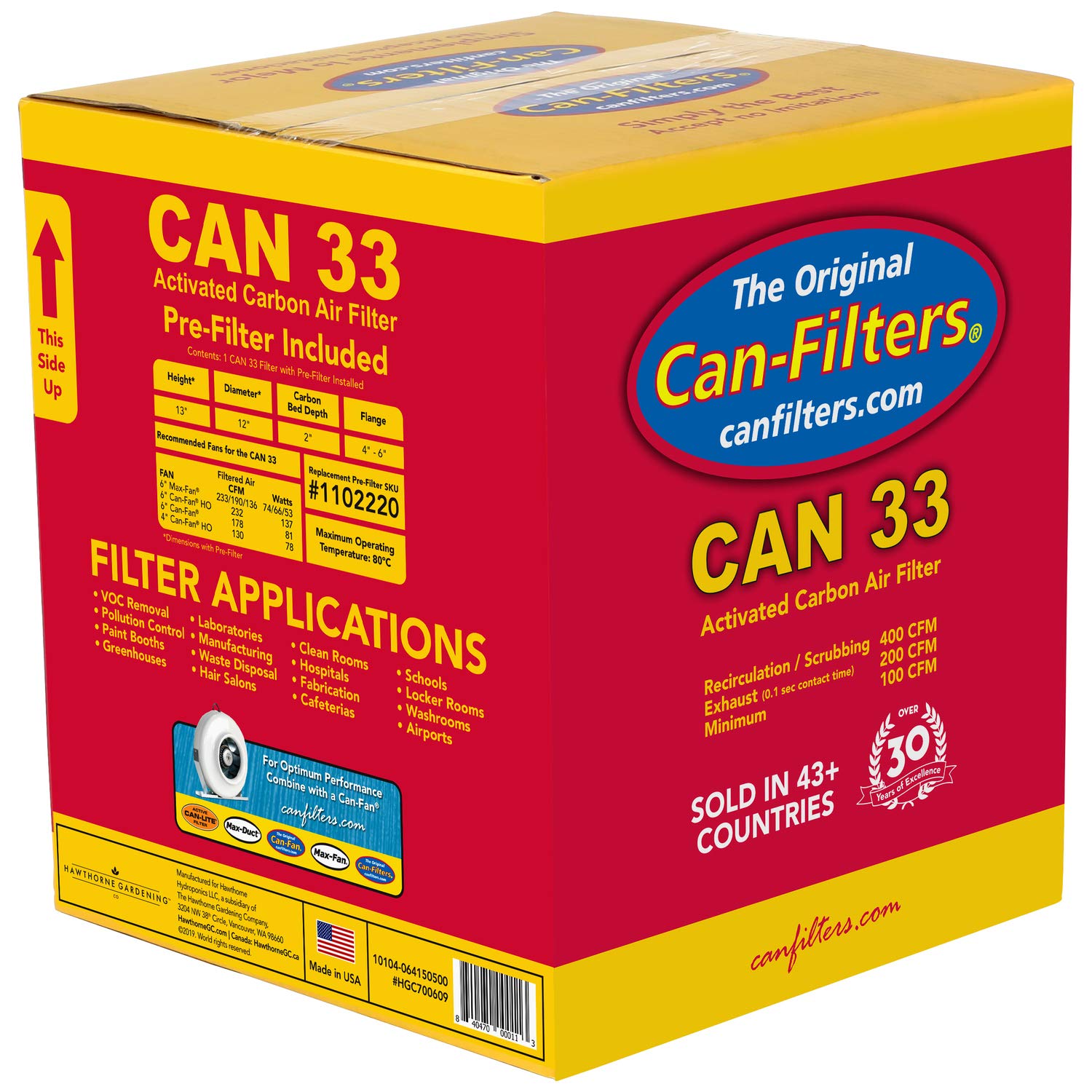 Can Filter 358621 Original 33 Carbon Air Filter Without Flange, 200 CFM, 13 inch, Silver/White