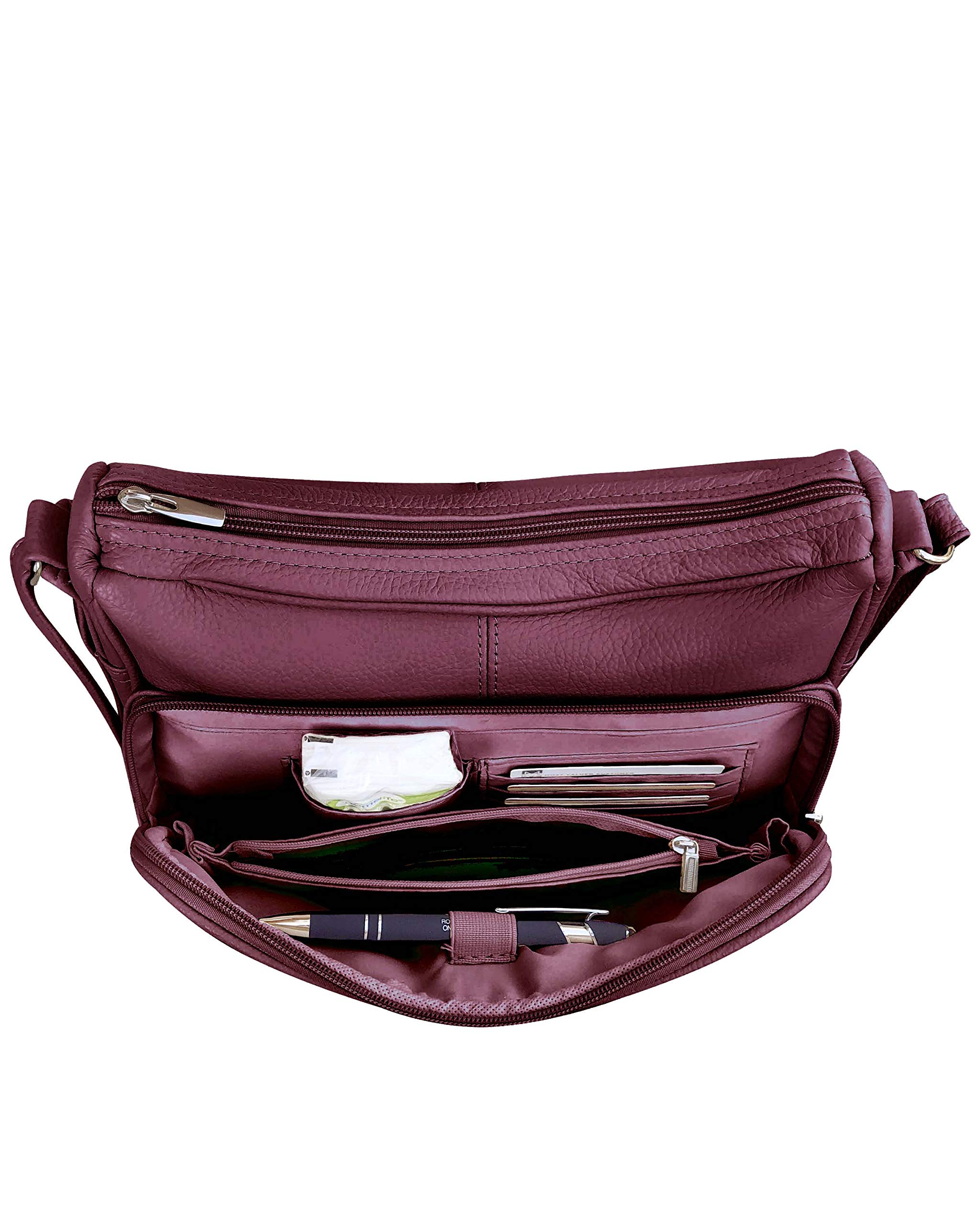 Roma Leathers Women's Wine Red Leather Crossbody Shoulder Bag