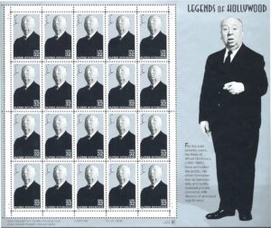 usps alfred hitchcock (1899-1980) legends of hollywood (sheet of 20) 32 cent postage stamps 1998 scott #3226