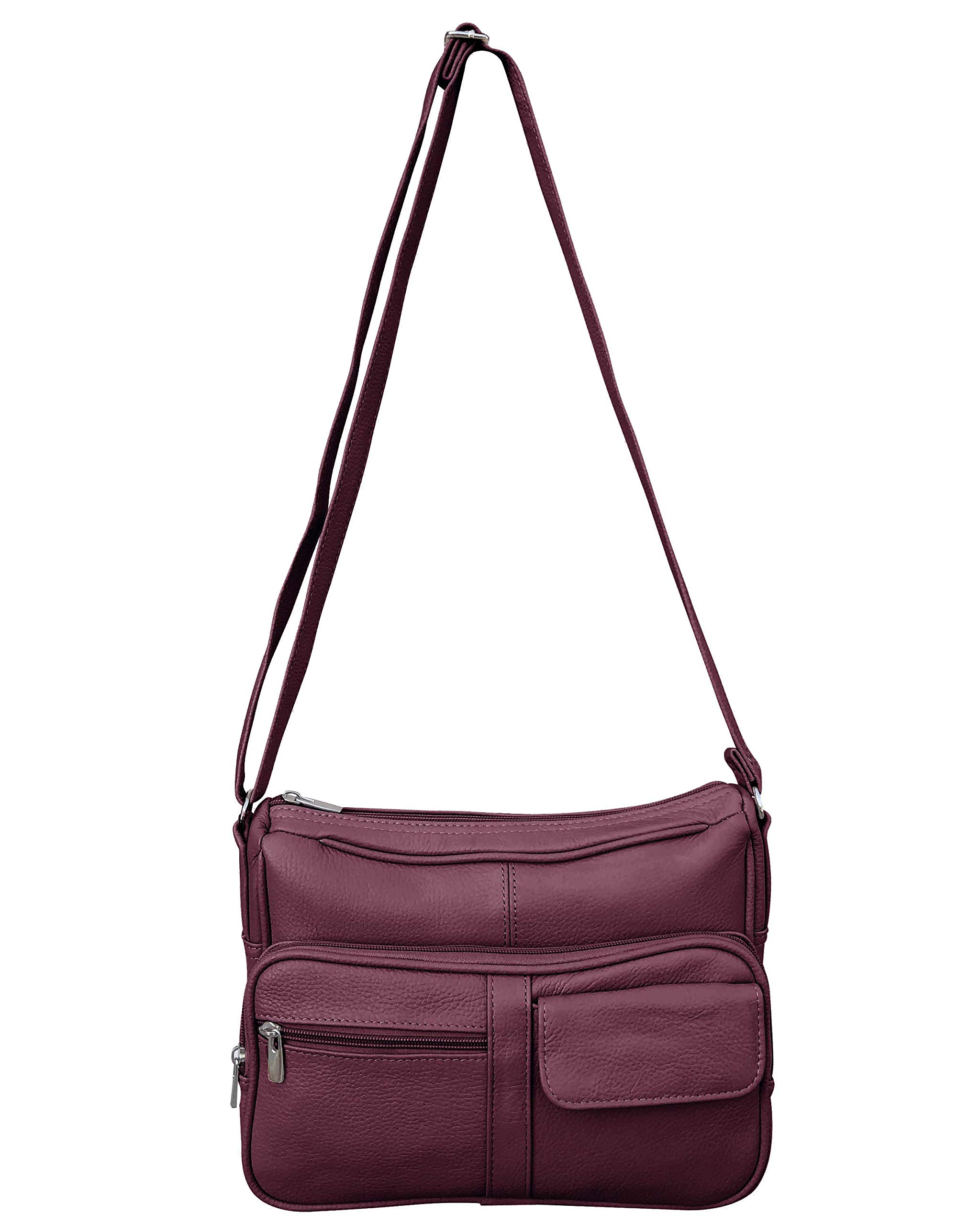 Roma Leathers Women's Wine Red Leather Crossbody Shoulder Bag