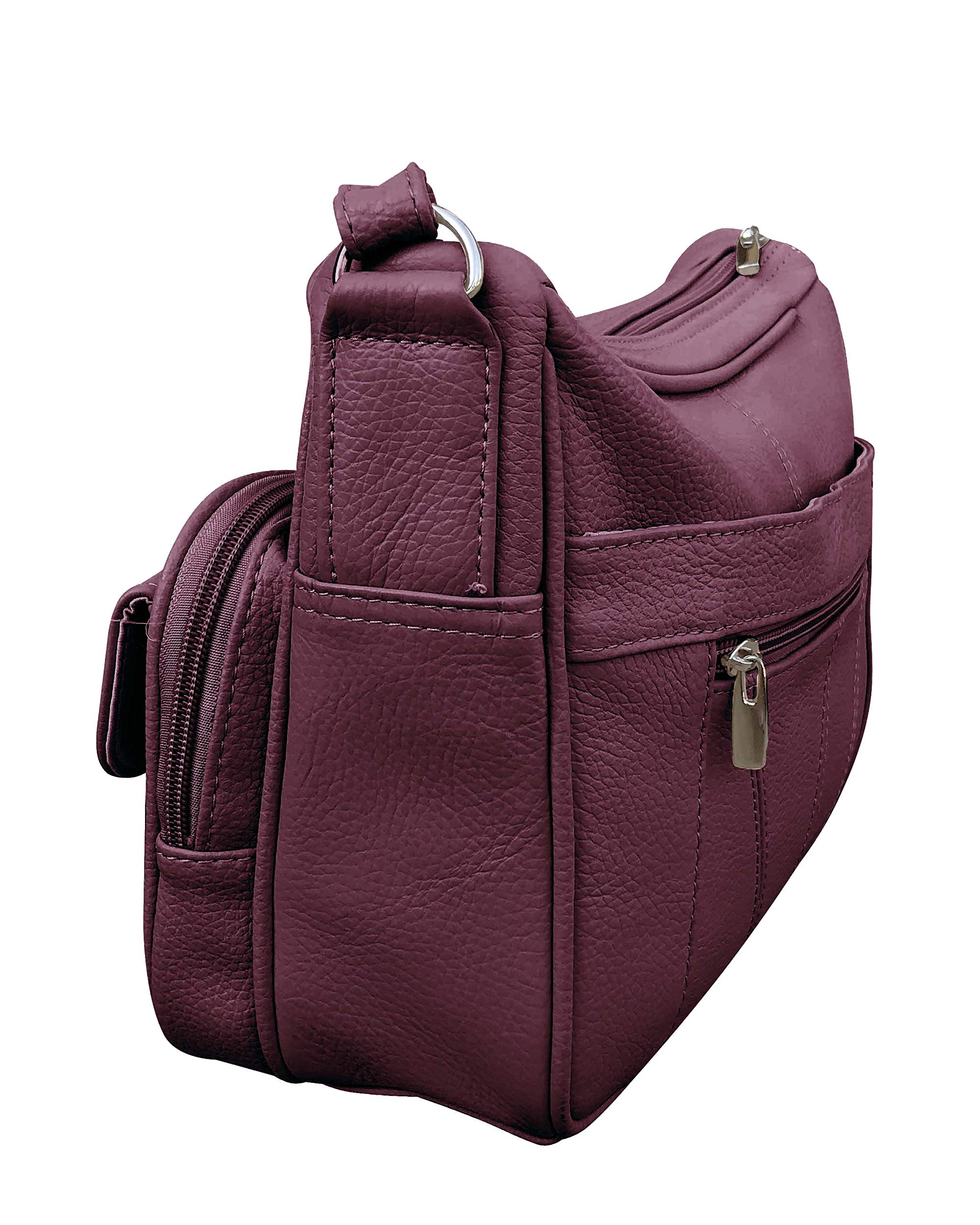 Roma Leathers Women's Wine Red Leather Crossbody Shoulder Bag