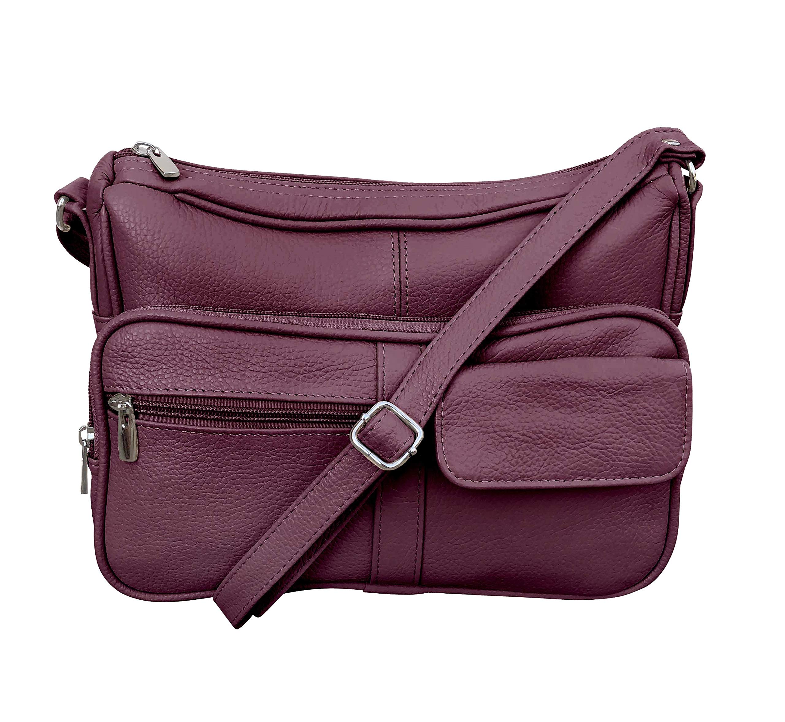 Roma Leathers Women's Wine Red Leather Crossbody Shoulder Bag