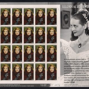 Bette Davis Legends of Hollywood pane of 20 x 42 cent us U.S. Postage Stamps