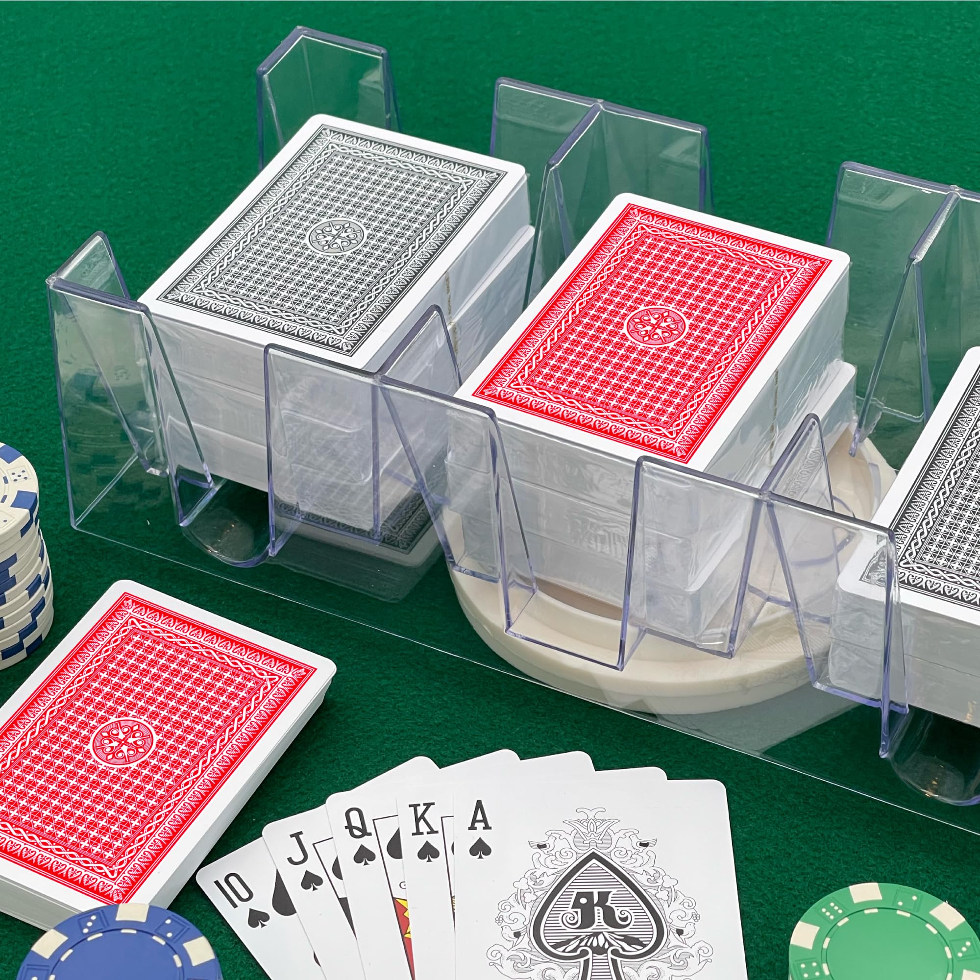 9 Deck Plastic Revolving Playing Card Tray with 3 Slots - Clear