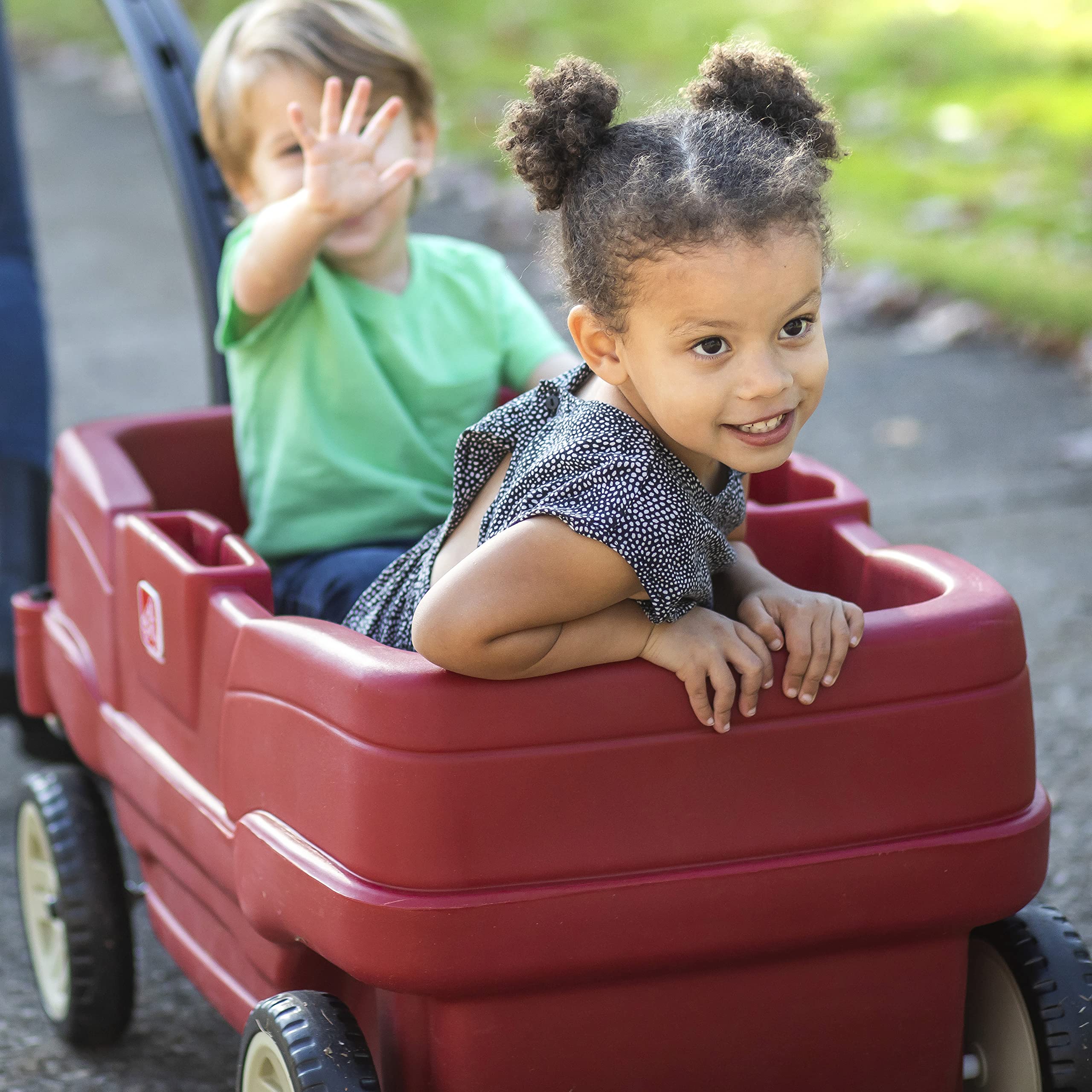 Step2 Neighborhood Wagon, Kids Ride On Toy, Stroller Substitute, Includes Seat Belts, Made of Durable Plastic, Max Weight 75 lbs., For Toddlers 1.5-5 Years Old, Red