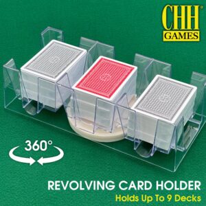 9 Deck Plastic Revolving Playing Card Tray with 3 Slots - Clear