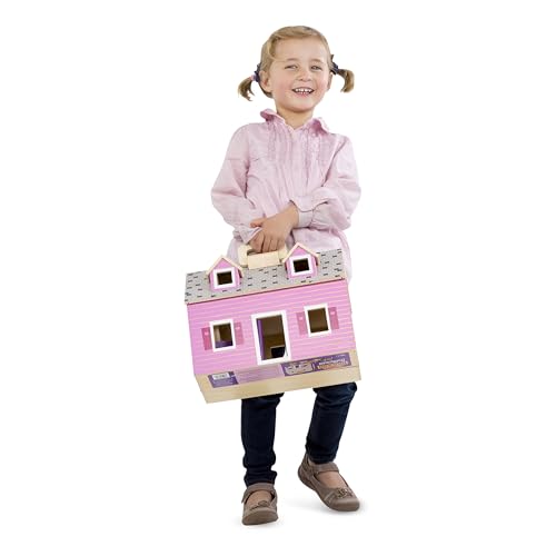 Melissa & Doug Fold and Go Wooden Dollhouse With 2 Dolls and Wooden Furniture,Multi,One Size