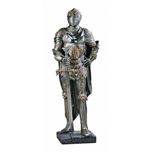 design toscano king's guard medieval decor half scale knight armor gothic statue, 39 inch tall, cast stone resin, metallic finish with faux stone base