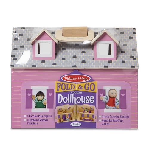 Melissa & Doug Fold and Go Wooden Dollhouse With 2 Dolls and Wooden Furniture,Multi,One Size