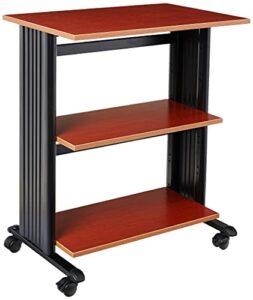 safco products muv adjustable printer stand 1881cy, cherry top, black frame, swivel wheels, two adjustable shelves